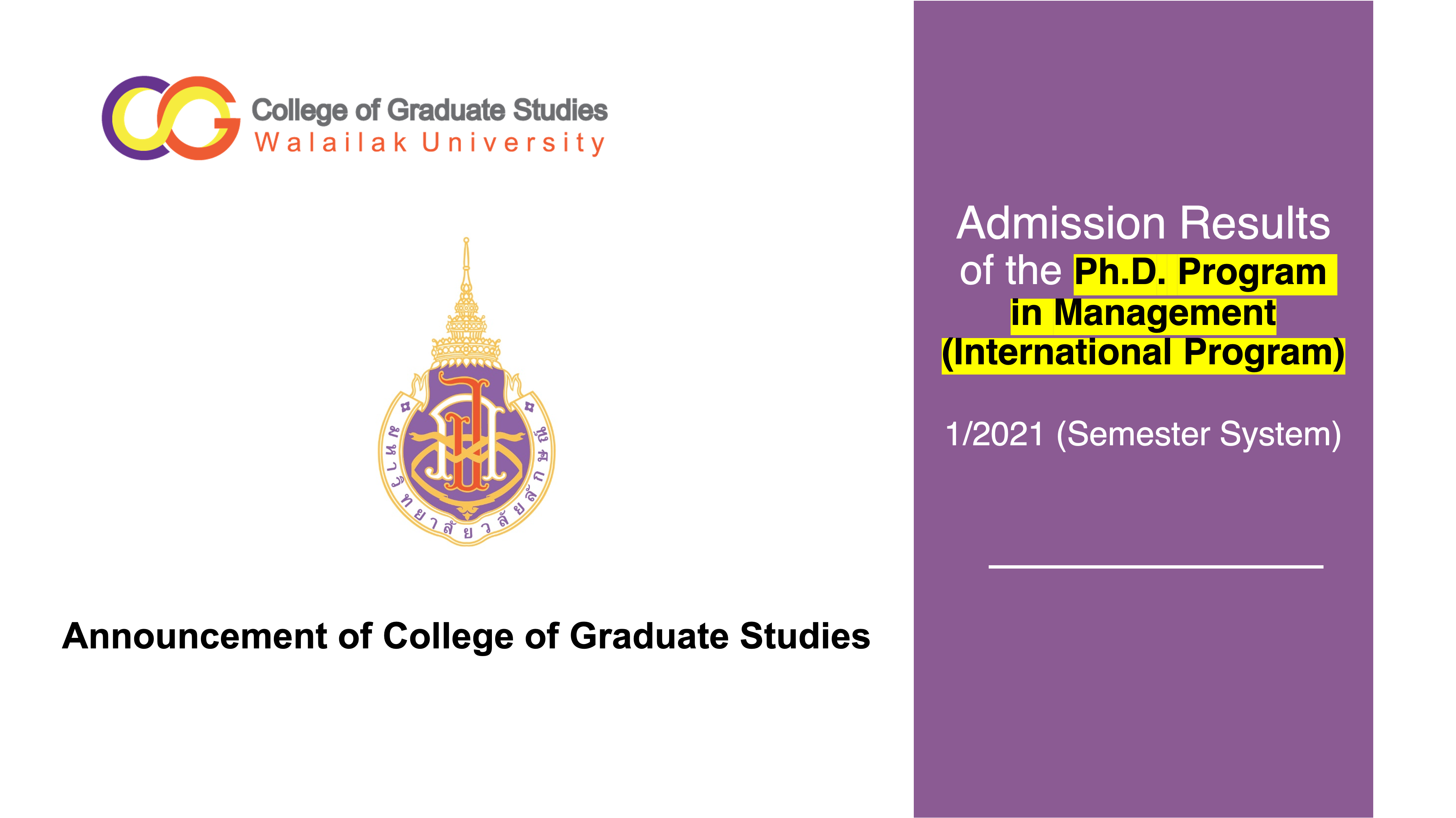 Admission Results of the Ph.D. Program in Management (International ...